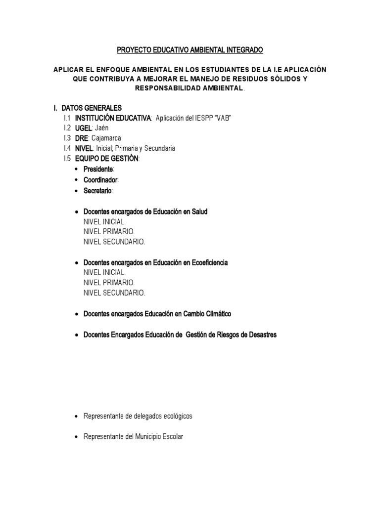 Proyecto Educativo Ambiental Integrado | PDF | Desarrollo sostenible ... Proyecto Educativo Ambiental Integrado | PDF | Desarrollo sostenible ...