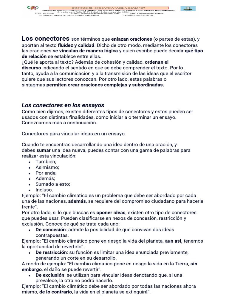 Los Conectores en Los Ensayos | PDF | Oración (Lingüística) | Ensayos