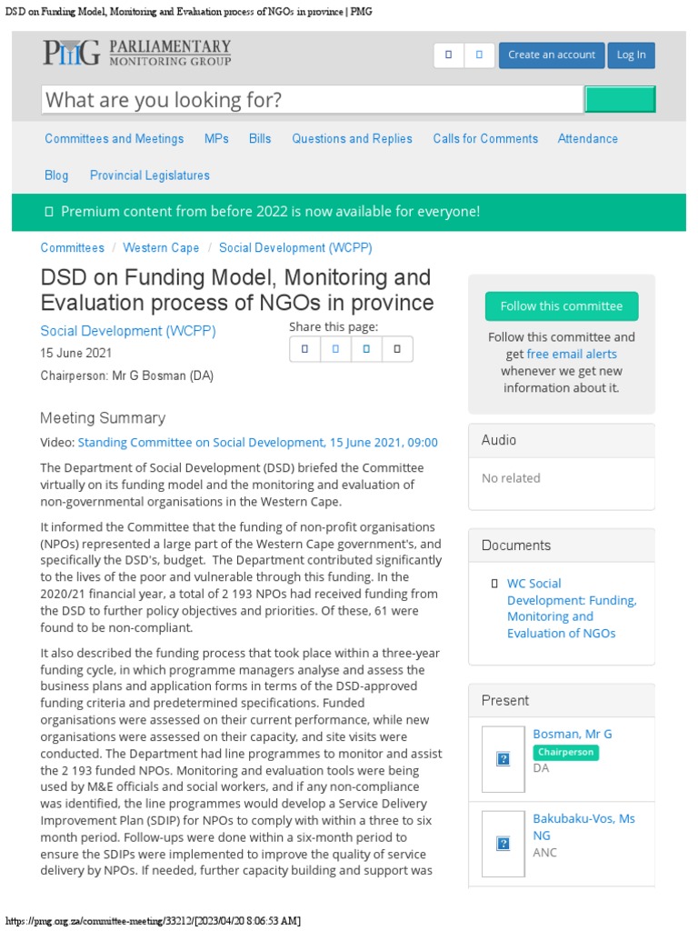 DSD On Funding Model, Monitoring and Evaluation Process of NGOs in ...