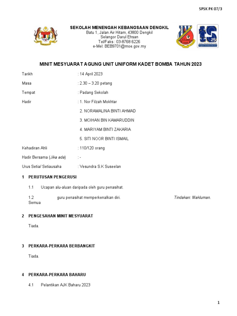 Minit Mesyuarat Agung Bomba 2023 | PDF