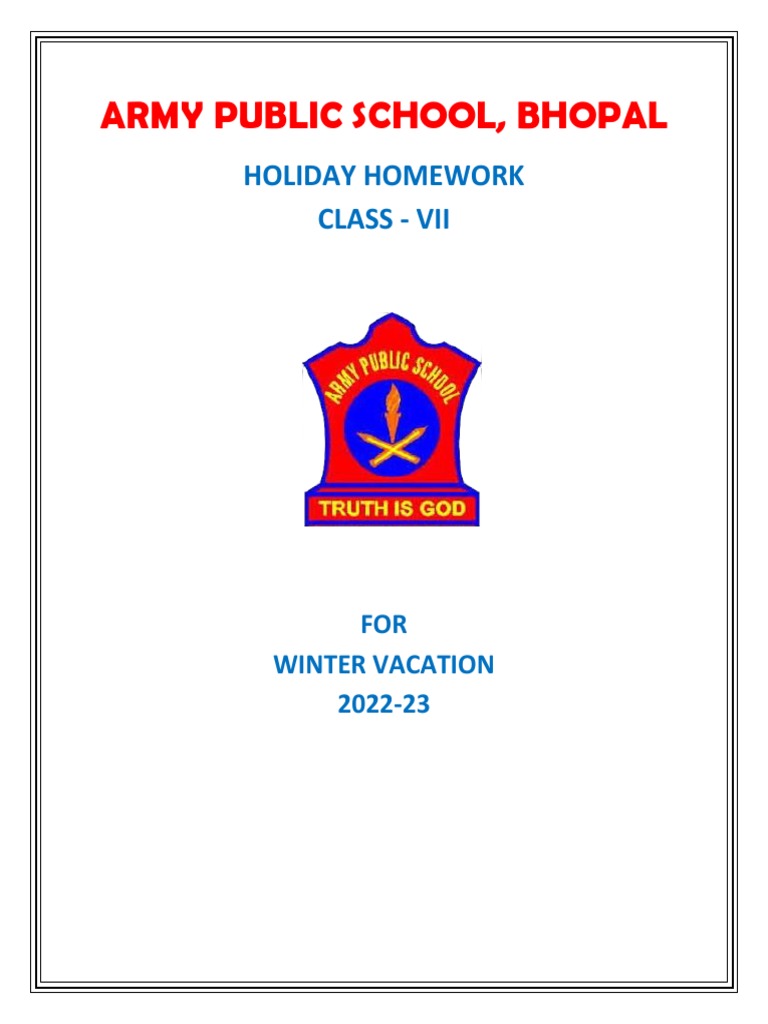 Army Public School, Bhopal: Holiday Homework Class - Vii | PDF