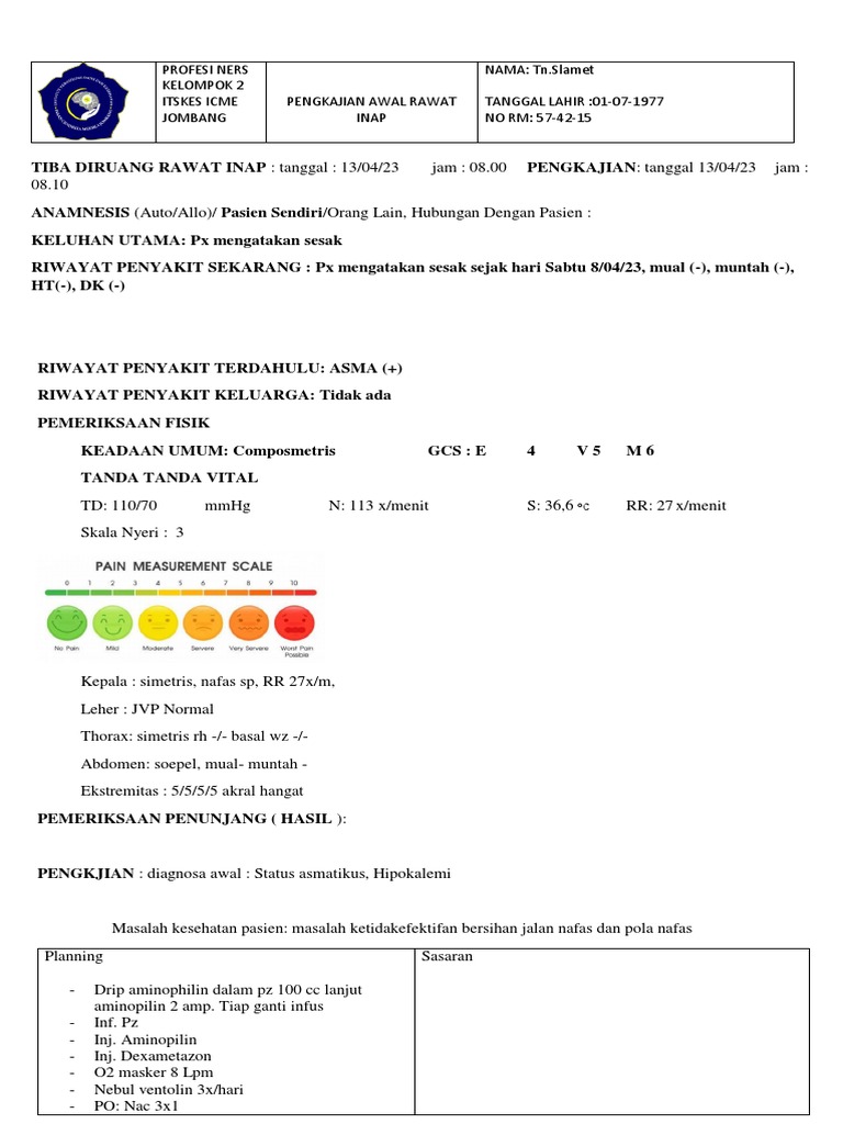 Pengkajian Awal Rawat Inap Tn. Slamet | PDF
