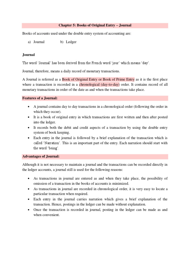 Chapter 5: Books of Original Entry - Journal | PDF | Debits And Credits ...