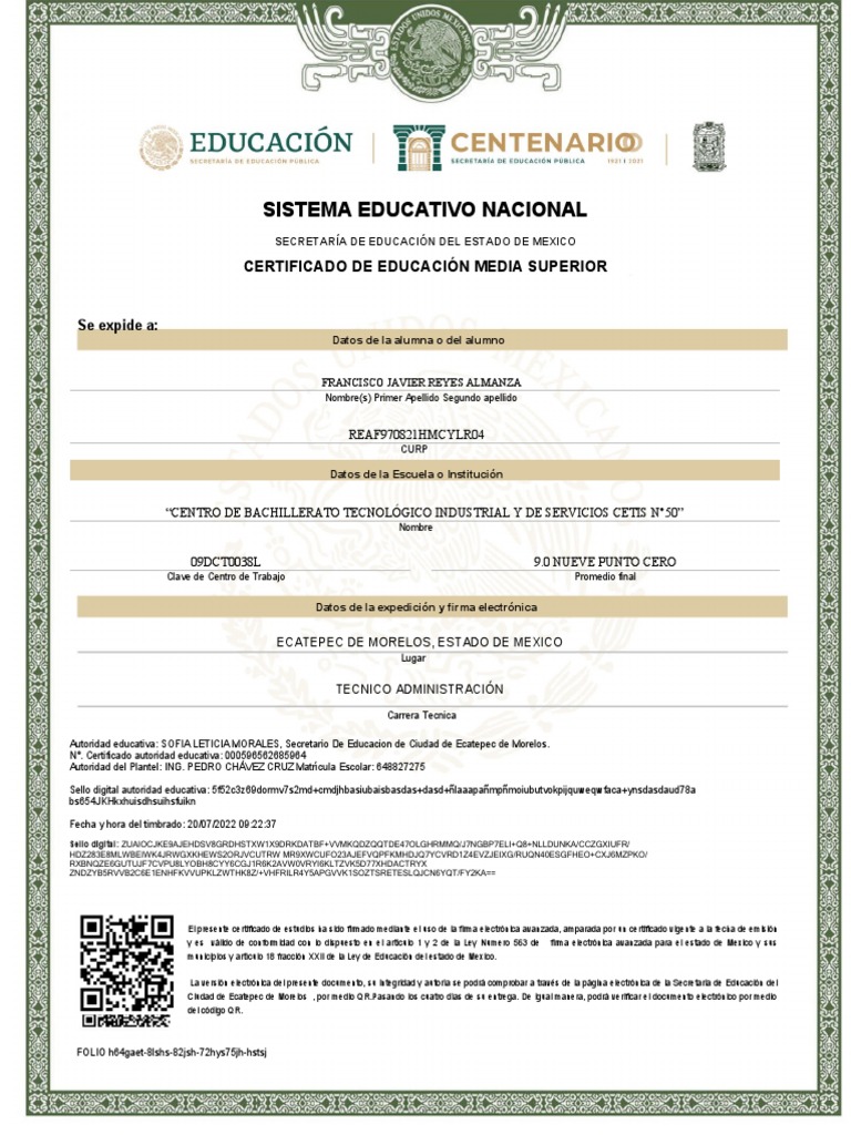 Certificado CETIS 50 de Francisco Almanza | PDF