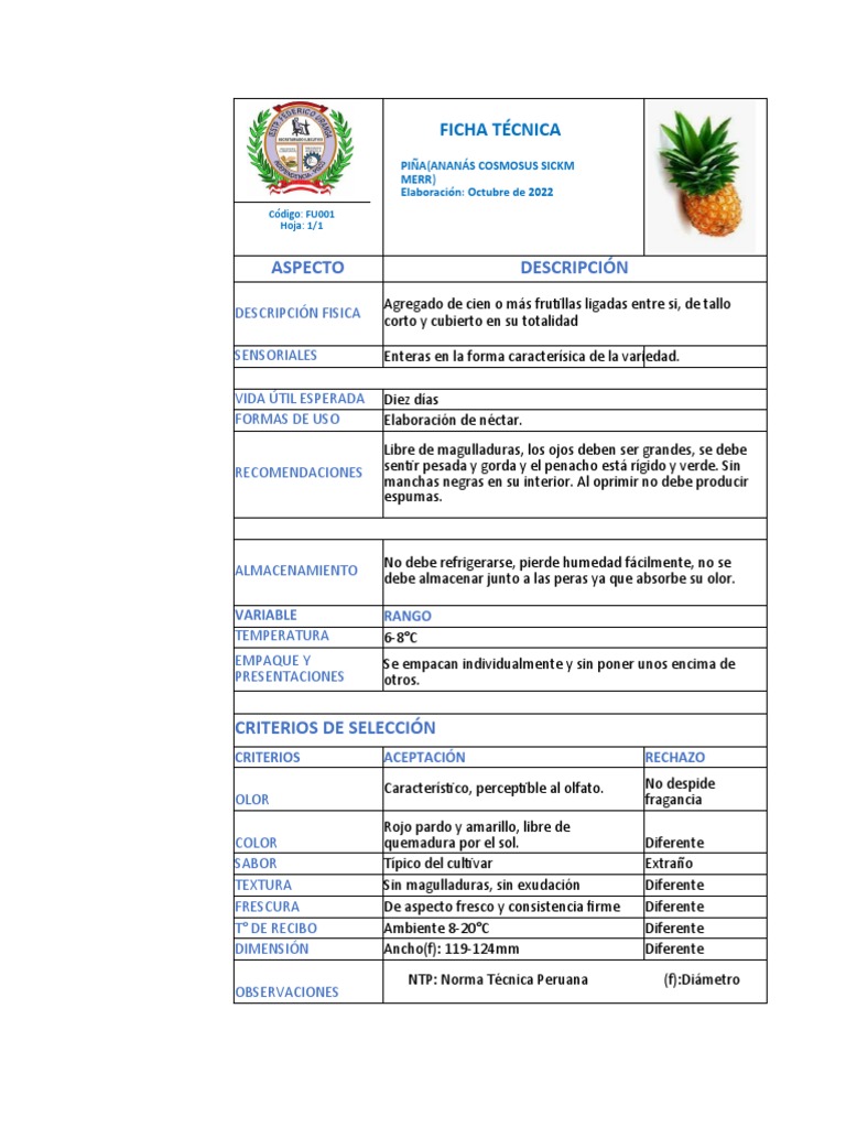 Ficha Técnica de Cultivo de Piña | PDF