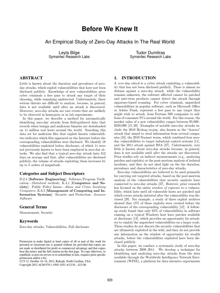 Before We Knew It: An Empirical Study of Zero-Day Attacks in The Real ...