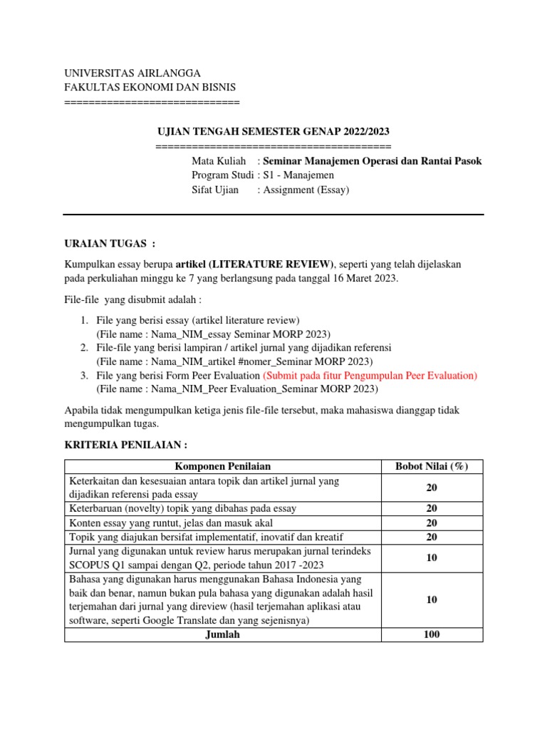 Soal UTS Seminar MORP - 2023 | PDF