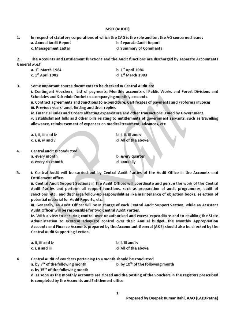 PC22 - MCQ - MSO Audit With Answer | Download Free PDF | Debt | Loans