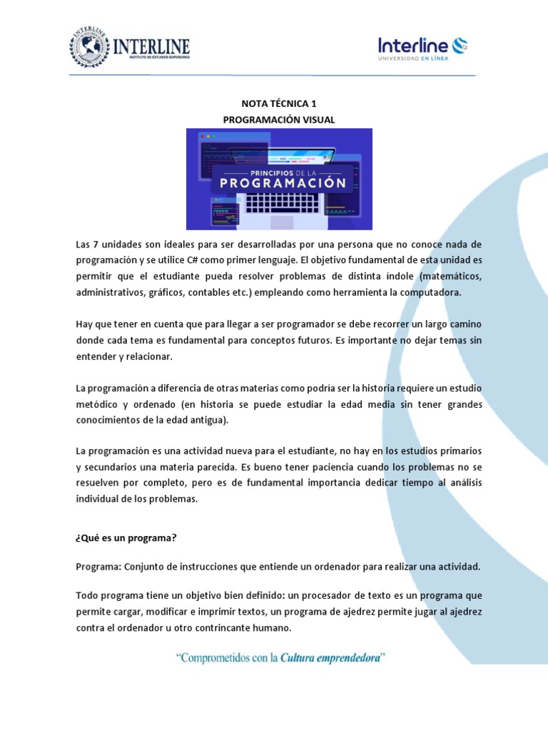 Nota Técnica 1 Programación Visual | PDF | Programa de computadora | Programación