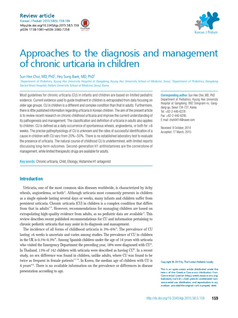 Approaches To The Diagnosis and Management of Chronic Urticaria in ...