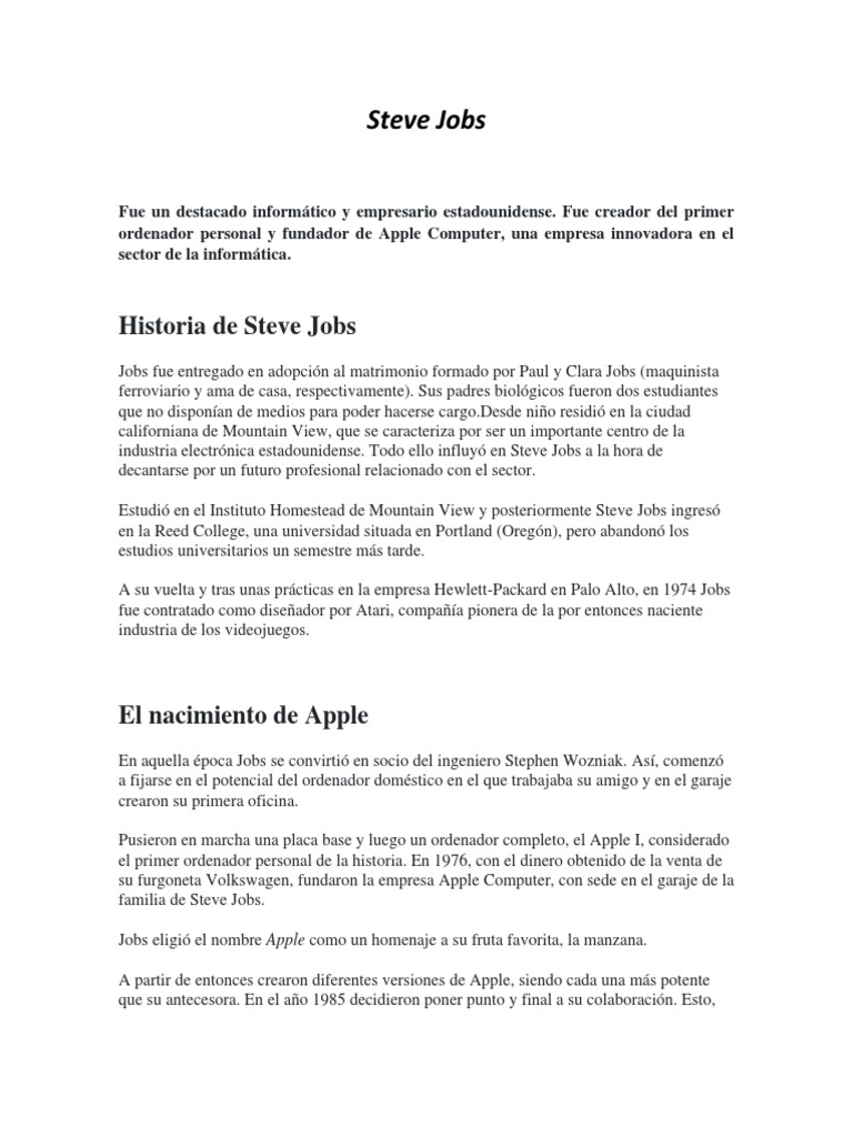 Biografía de Steve Jobs y Apple | PDF | Steve Jobs | Apple Inc.