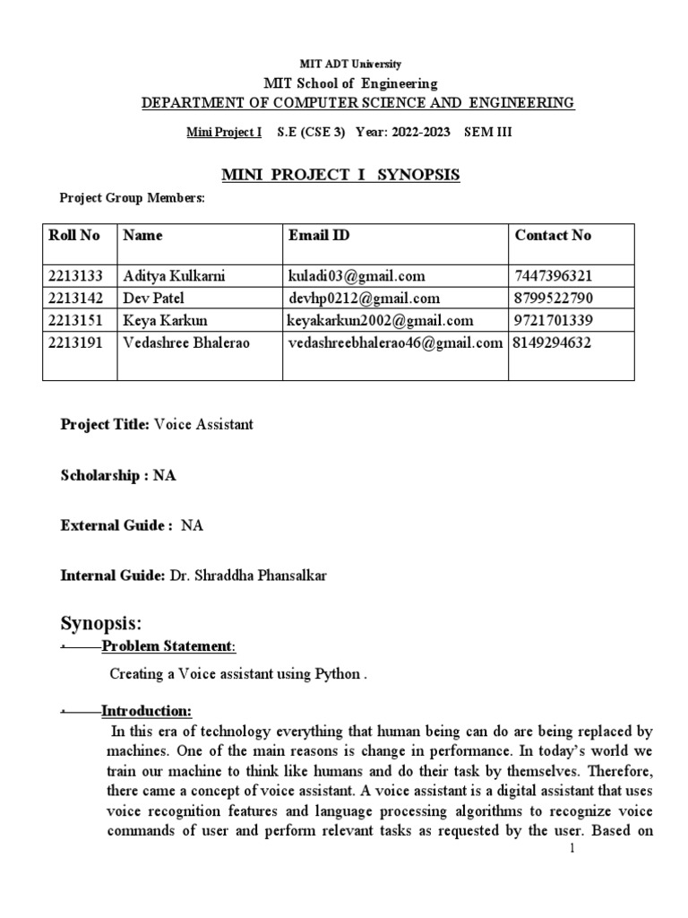 Sample Project Synopsis MP I | PDF | Online And Offline | Information Technology