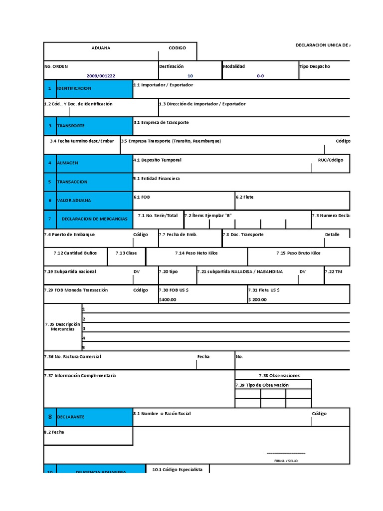 Declaracion Unica de Aduanas (A) : - Firma Y Sello | PDF | aduana | Negocios Internacionales
