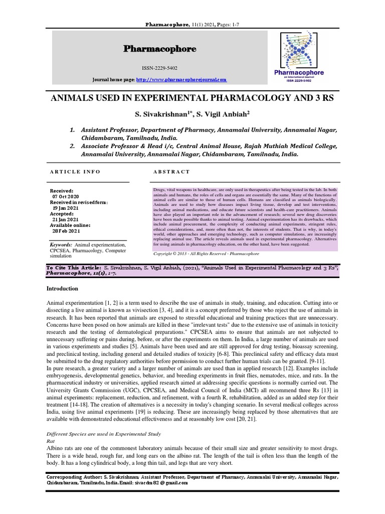 Animals Used in Experimental Pharmacology and 3 Rs | PDF | Cats ...