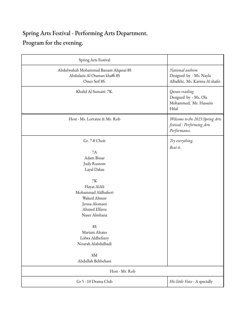 SAF - Program For The Evening | PDF