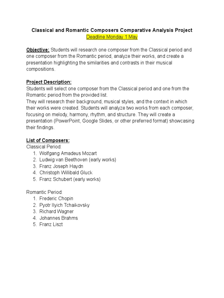 Classical and Romantic Composers Comparative Analysis Project | PDF ...