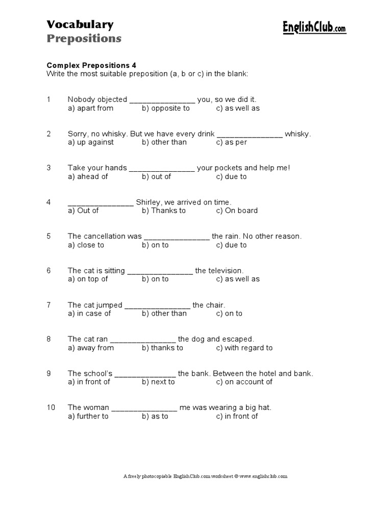 EC - Vocabulary Prepositions Complex 4 | PDF
