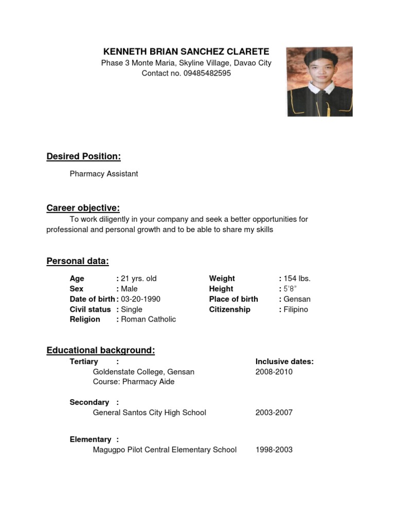 Pharmacy Assistant Resume: Kenneth Clarete | PDF