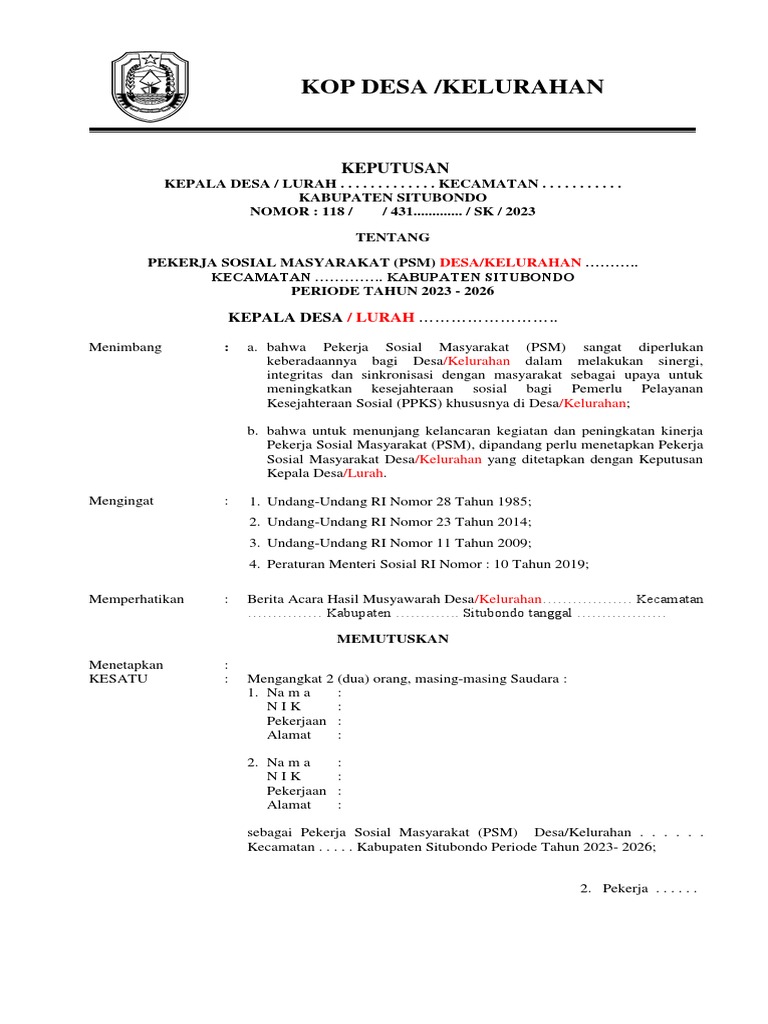 SK PSM Desa (Contoh) | PDF