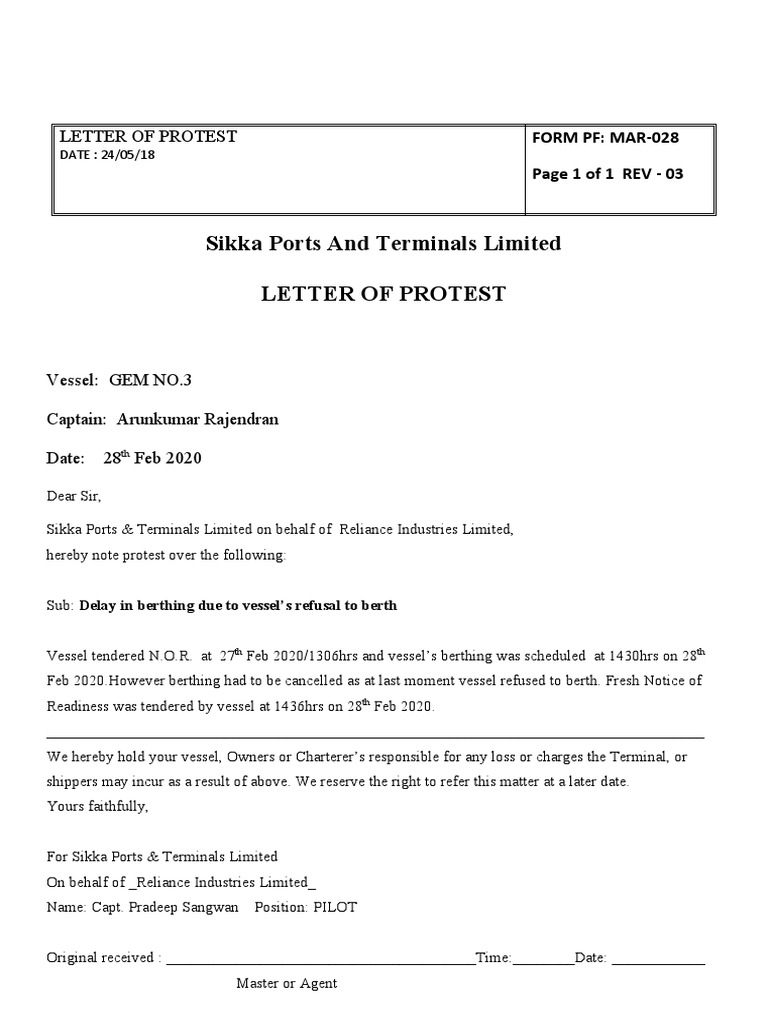 Sikka Ports and Terminals Limited Letter of Protest | PDF | Technology ...