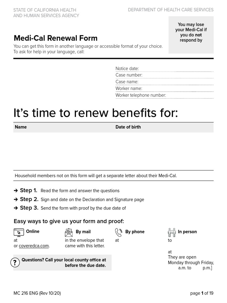 Medi-Cal Renewal Form Instructions | PDF
