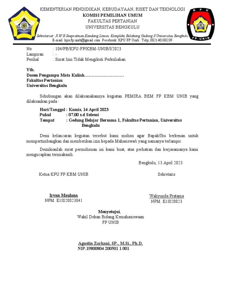 contoh surat izin kuliah | PDF