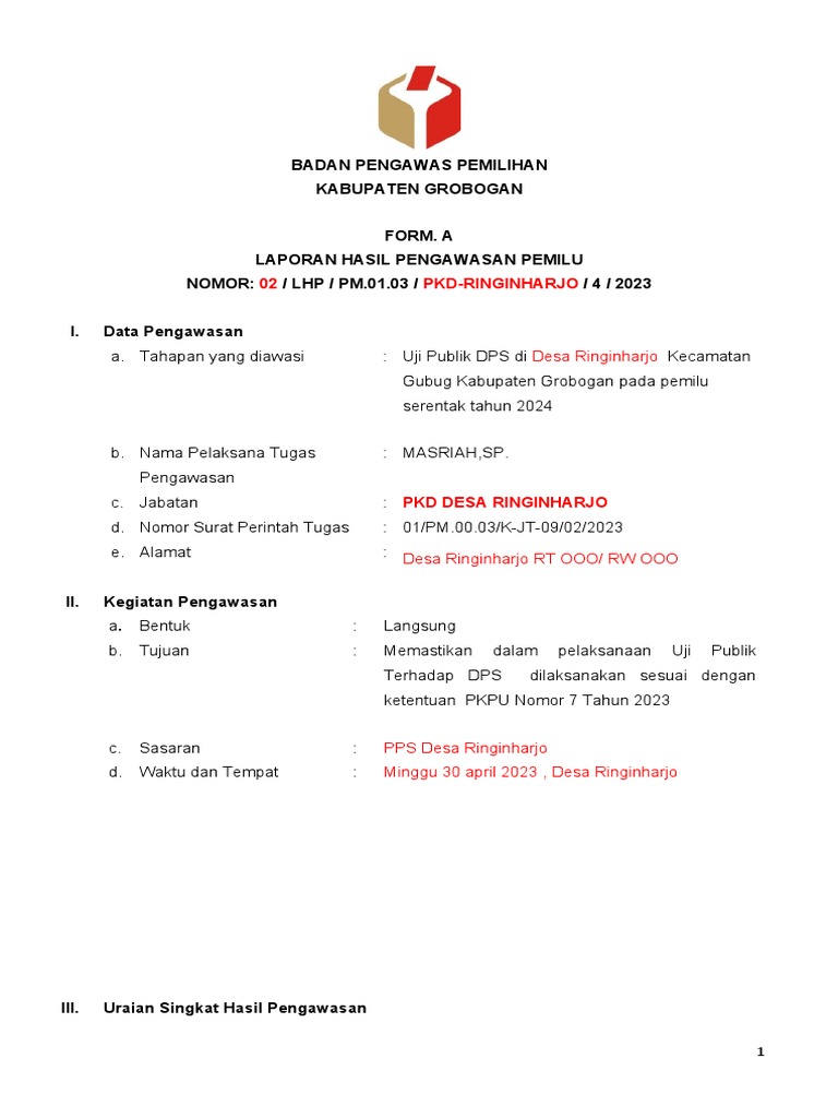 Contoh Form A Uji Publik DPS | PDF