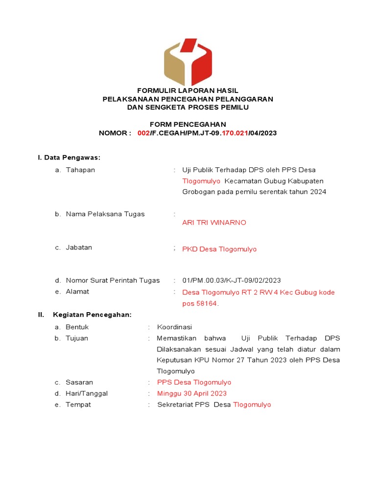 Contoh FOrm Cegah Uji Publik DPS | PDF