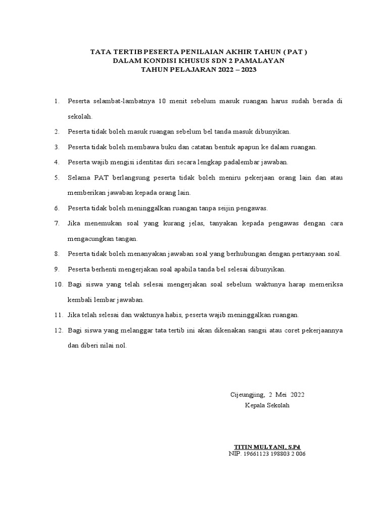 Tata Tertib Peserta Pat KLS I - V | PDF