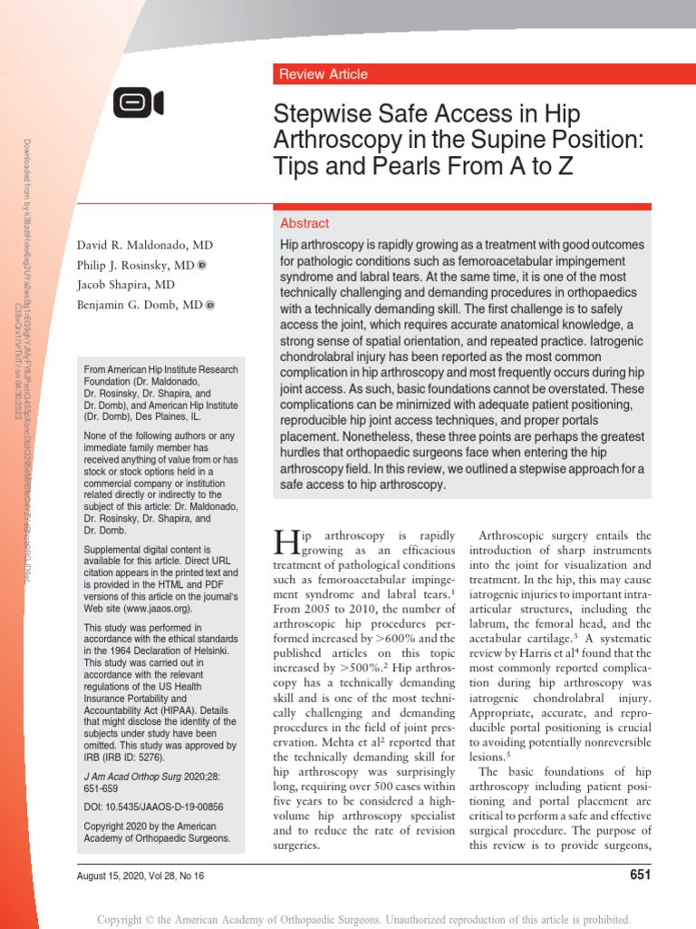 Stepwise Safe Access in Hip Arthroscopy in The Supine Position: Tips ...