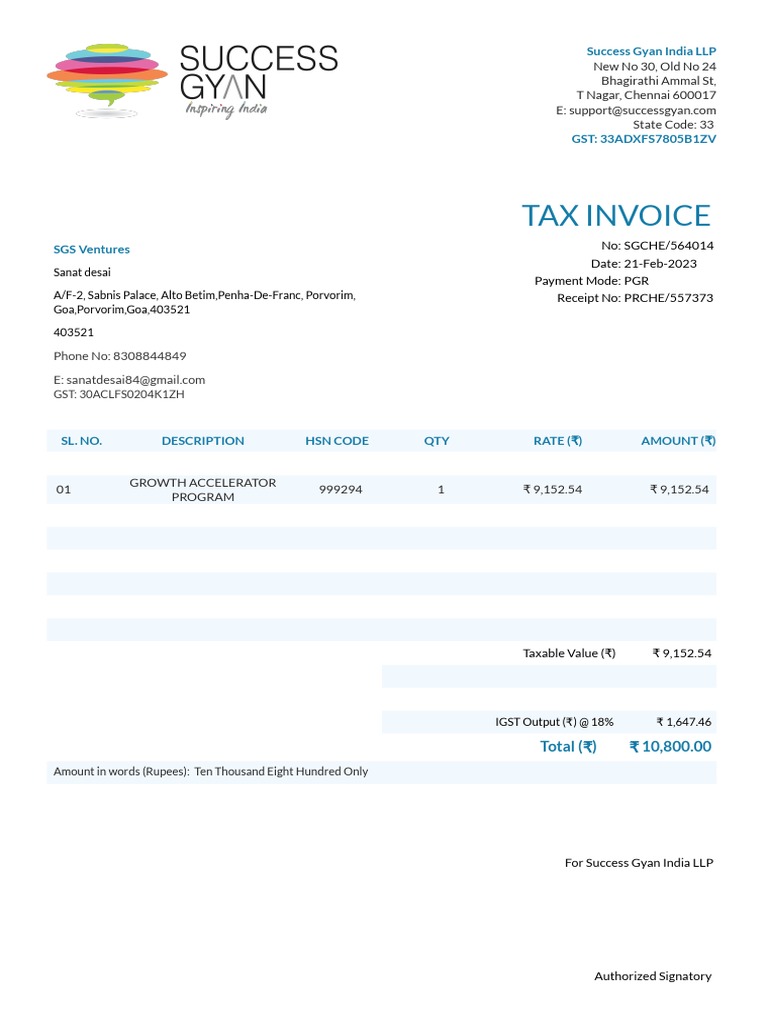 Success Gyaan Invoice - 1 | PDF | Economies | Economy Of Asia