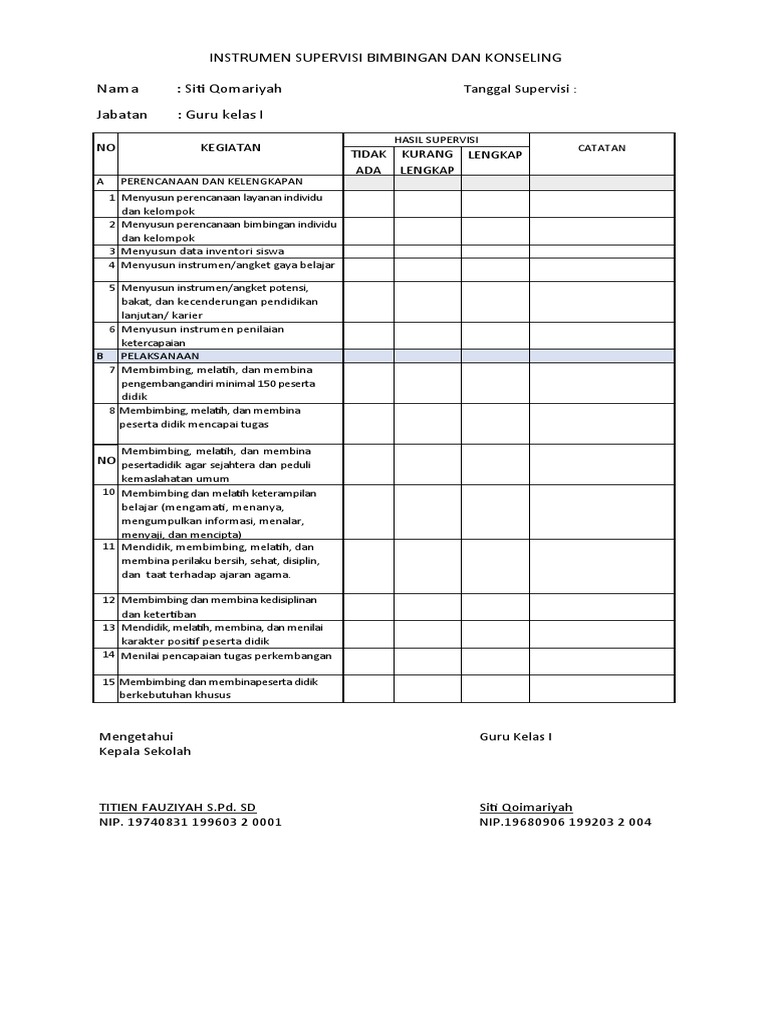 Instrumen Supervisi BK | PDF