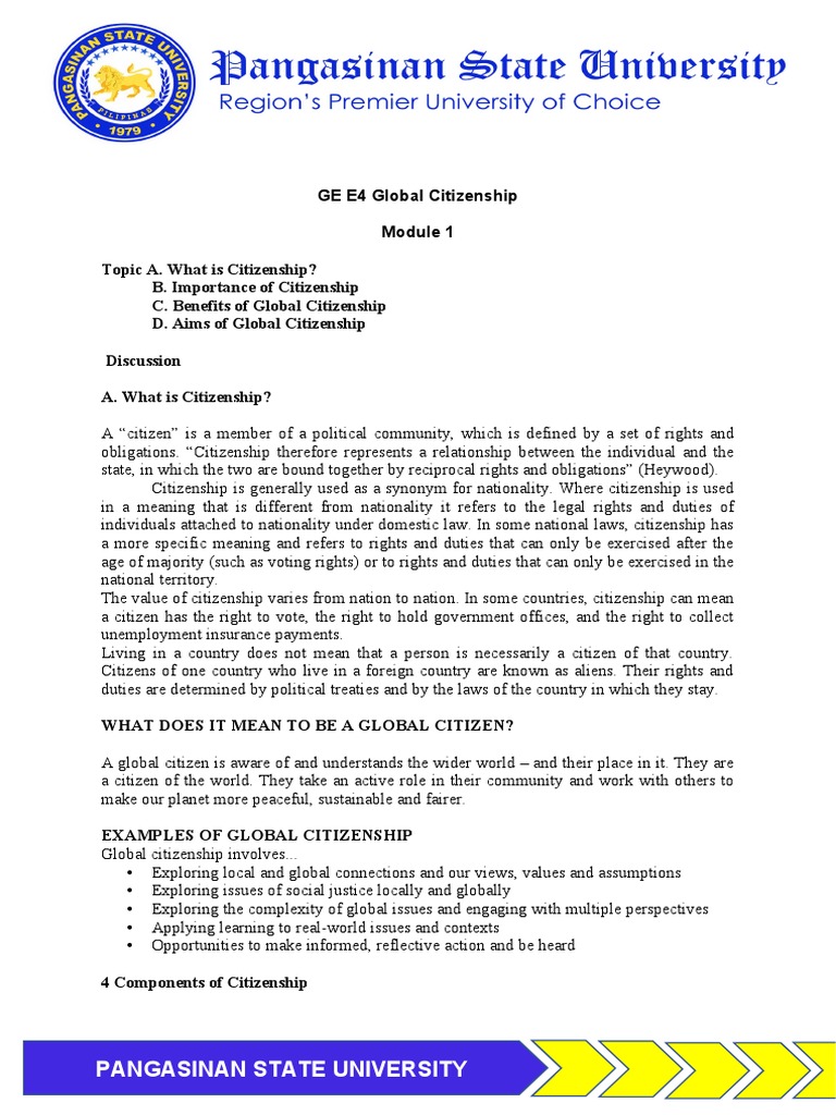 GE E4 Global Citizenship-Module 1 | PDF | Citizenship | Sustainability