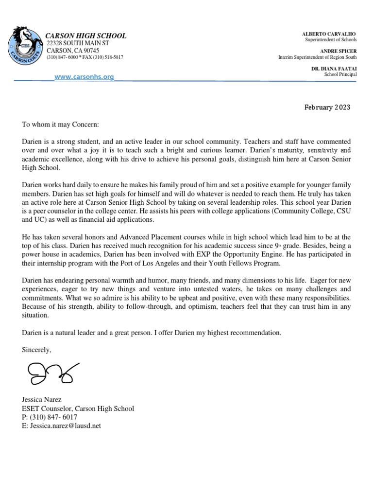 Recommendation Letter for Darien | PDF | Learning | Behavior Modification