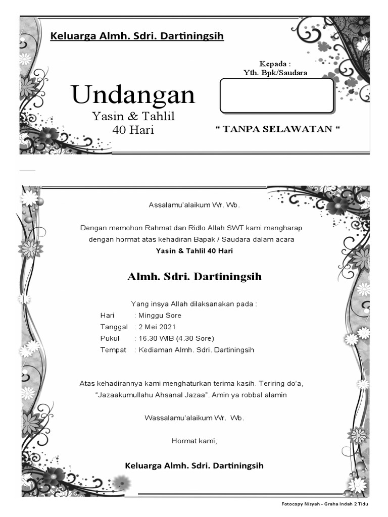 Undangan: Yasin & Tahlil 40 Hari | PDF | Agama & Spiritualitas