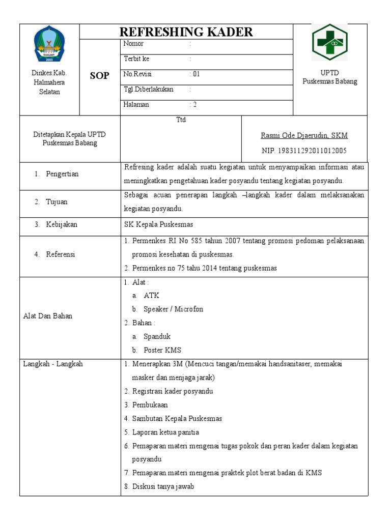 Sop Refreshing Kader | PDF