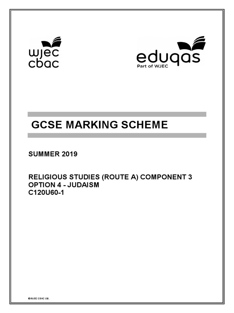 Gcse Marking Scheme: SUMMER 2019 Religious Studies (Route A) Component ...