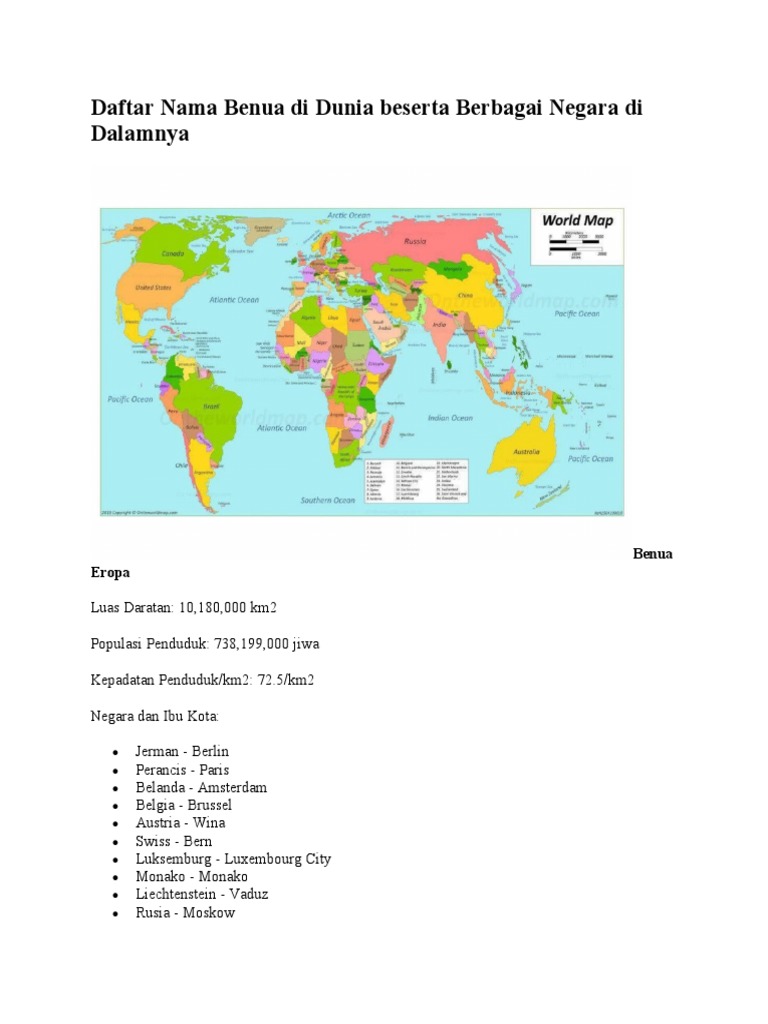 Daftar Nama Benua Di Dunia Beserta Berbagai Negara Di Dalamnya | PDF