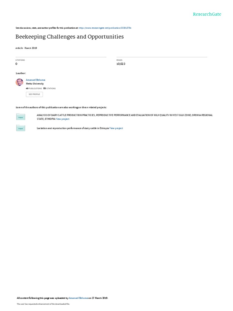 Beekeeping Challengesand Opportunities | PDF | Beekeeping | Honey