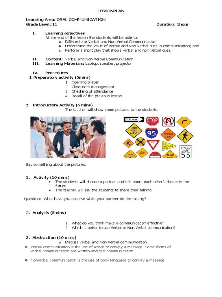 Oral Com Lesson Plan | PDF | Nonverbal Communication | Communication