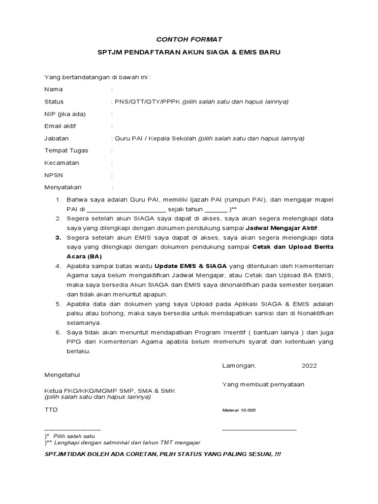 Format SPTJM Emis | PDF