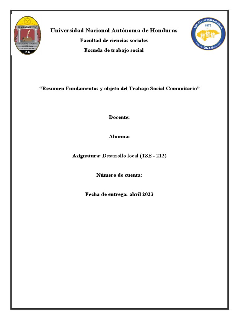Resumen Fundamentos y Objeto Del Trabajo Social Comunitario. | PDF | Trabajo Social | Sociedad