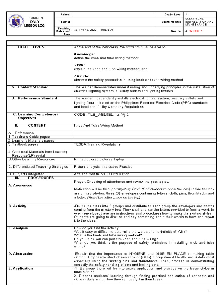 Lesson Plan - TLE Electricity | PDF | Learning | Differentiated Instruction