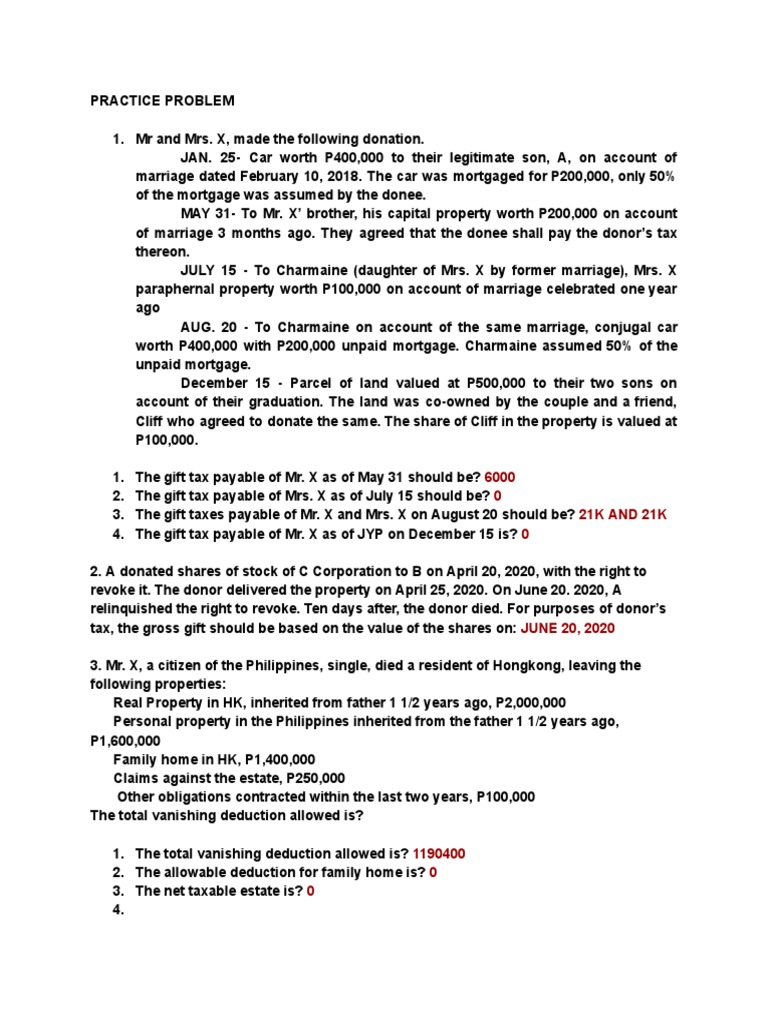 Practice Problems - Transfer Taxes | PDF | Tax Deduction | Taxes