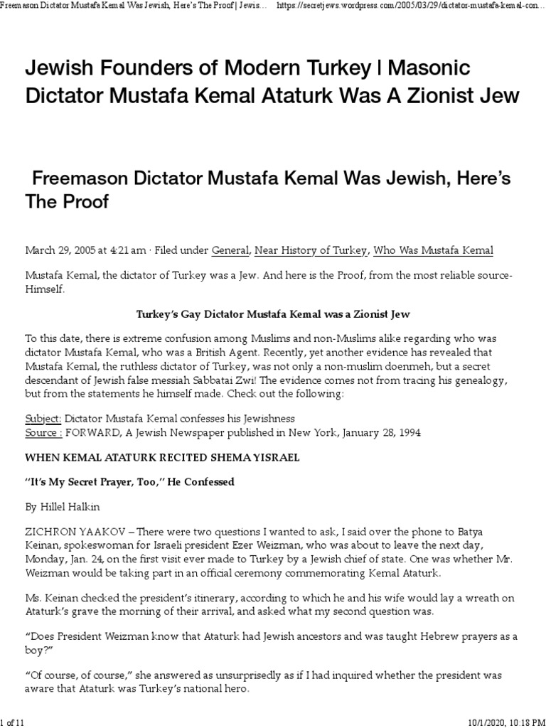 Freemason Dictator Mustafa Kemal Was Jewish, Here’s The Proof Jewish ...