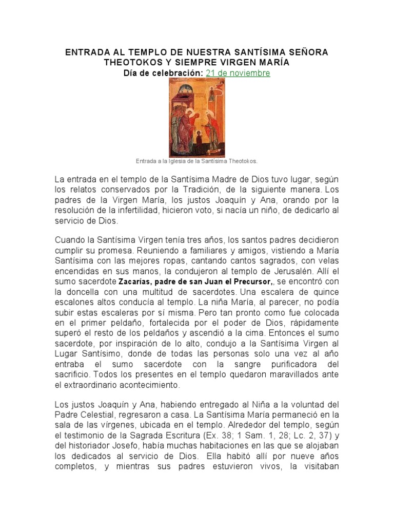 Entrada de la Virgen María al Templo | PDF | María, madre de Jesús ...
