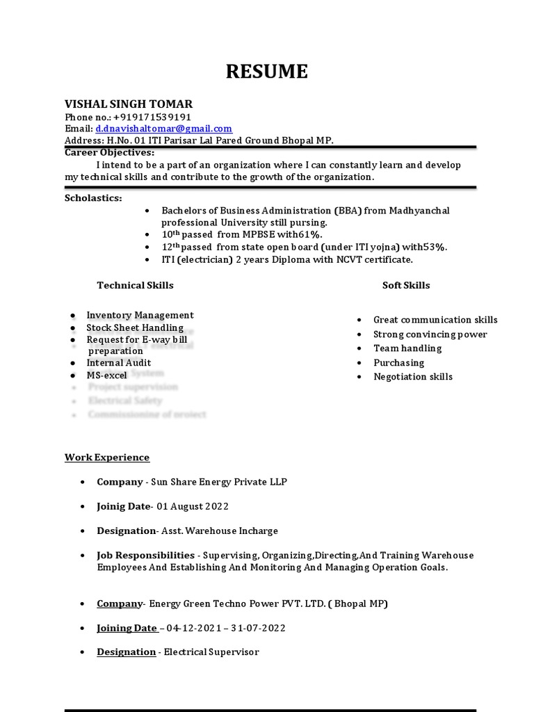 Vishal Singh Tomar Resume | PDF | Business | Computers
