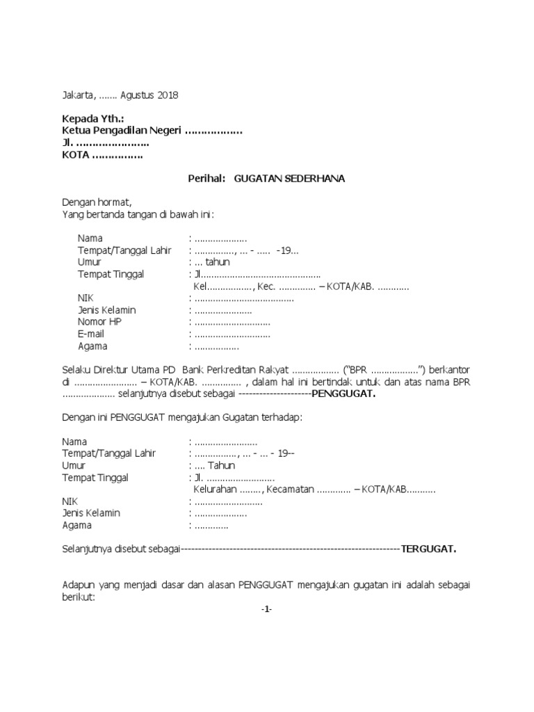 Contoh GUGATAN SEDERHANA | PDF