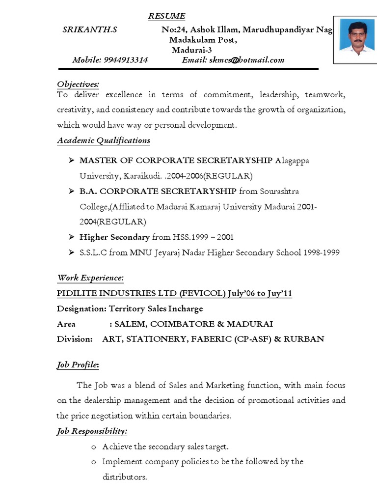 Sri CV Final | PDF | Sales | Retail