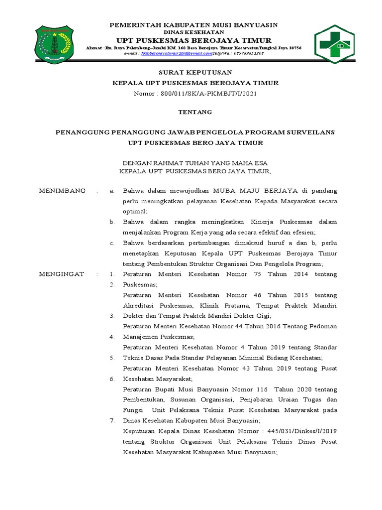 011 - SK PENANGGUNG JAWAB PENGELOLA PROGRAM SURVEILANS. | PDF